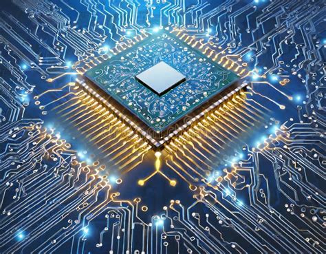 Ai Processor Chipset With Glowing Connections On A Blue Circuit Board