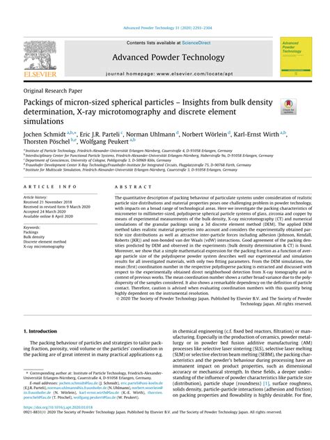 Pdf Packings Of Micron Sized Spherical Particles Insights From Bulk Density Determination X
