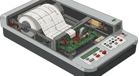 Seismograph Machine Recording Data With Red Lines On Chart Paper Stock
