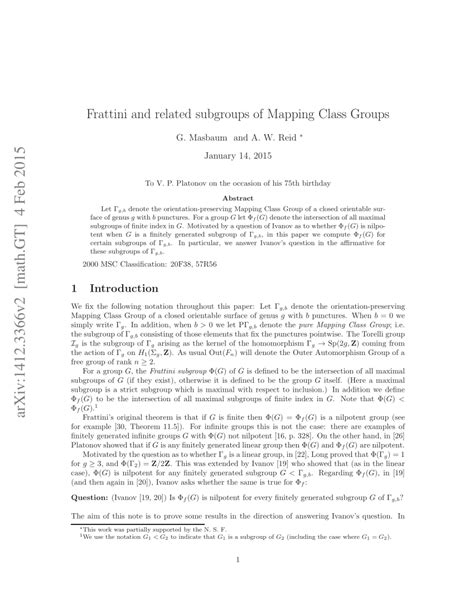 Pdf Frattini And Related Subgroups Of Mapping Class Groups