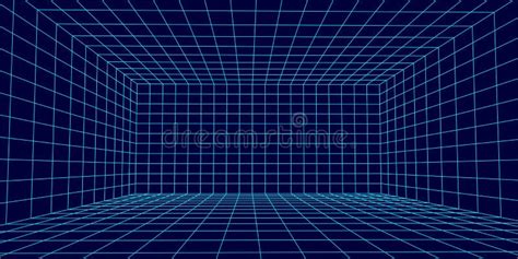 Wireframe Room On The Blue Background Vector Perspective Grid Stock