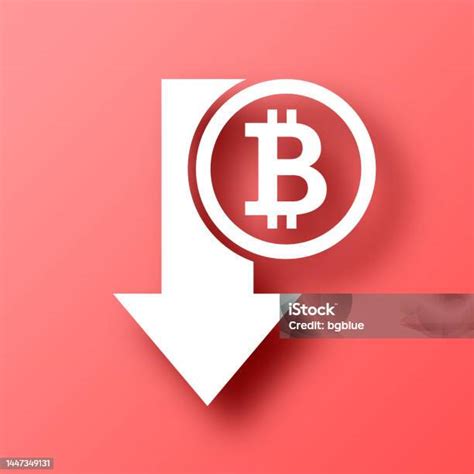 Bitcoin Decrease Icon On Red Background With Shadow Stock Illustration