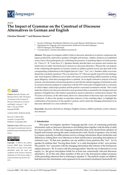 Pdf The Impact Of Grammar On The Construal Of Discourse Alternatives In German And English