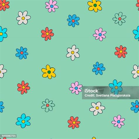 복고풍 스타일의 작은 꽃이 있는 매끄러운 패턴 레트로 60 년대 70 년대 선물 포장 섬유 가정 장식을위한 디자인 60 69세에 대한 스톡 벡터 아트 및 기타 이미지