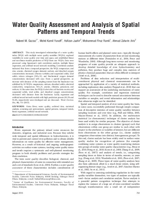 Water Quality Assessment And Analysis Of Spatial Patterns And Temporal
