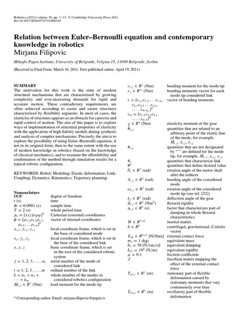 Relation Between Eulerbernoulli Equation And Contemporary Knowledge In Robotics Pdf