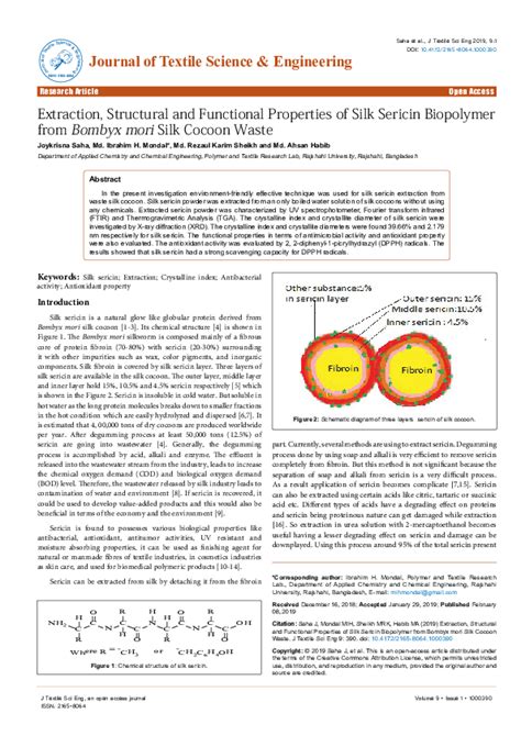 Pdf Extraction Structural And Functional Properties Of Silk Sericin