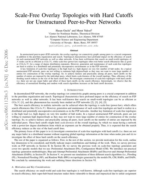 Pdf Scale Free Overlay Topologies With Hard Cutoffs For Unstructured Peer To Peer Networks