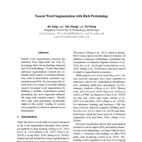 Neural Word Segmentation With Rich Pretraining Acl Anthology