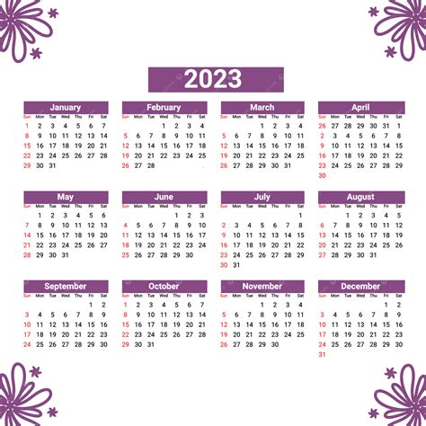 Calendario Morado 2023 Png Calendario Año Nuevo 2023 Png Y Psd Para