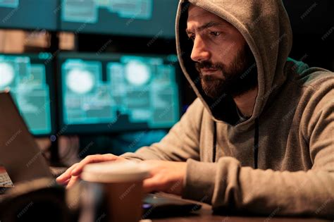 Premium Photo Dangerous It Criminal Working On Security Breach