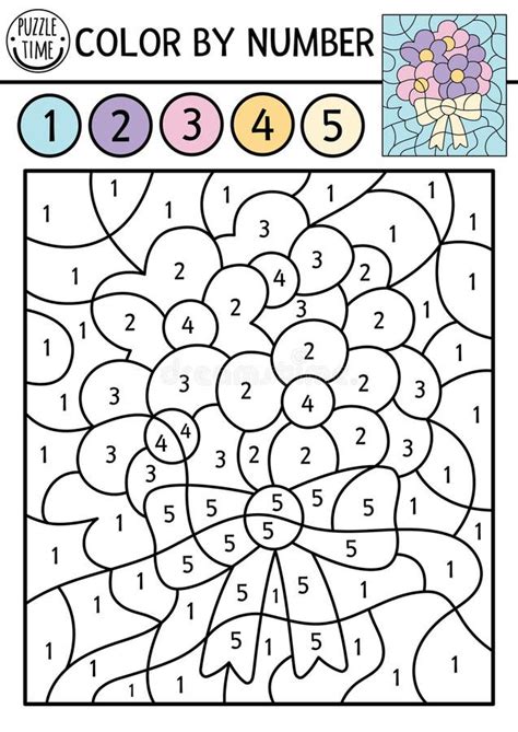 Vector Wedding Or Spring Color By Number Activity With Cute Bouquet And