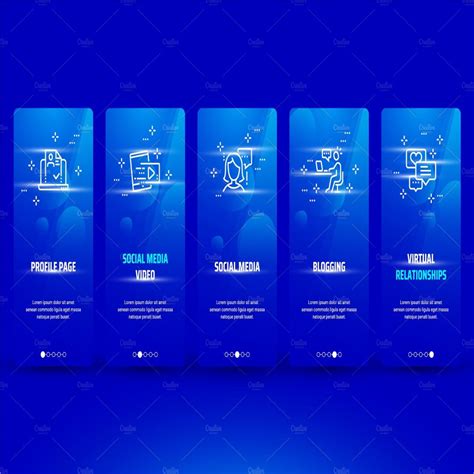 社交媒体风格元素闪屏启动界面设计模板 Social Metaphors On Blue Cards 设计素材分享 一流设计网