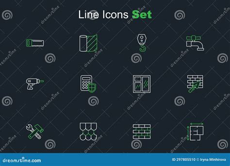Set Line House Plan Bricks Roof Tile Window In Room Wall With Trowel Security Keypad Access