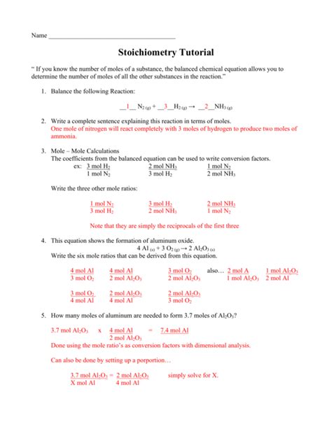 Stoichiometry Tutorial Mole And Mass Calculations