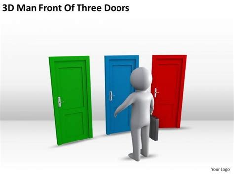 Business Architecture Diagrams 3d Man Front Of Three Doors Powerpoint