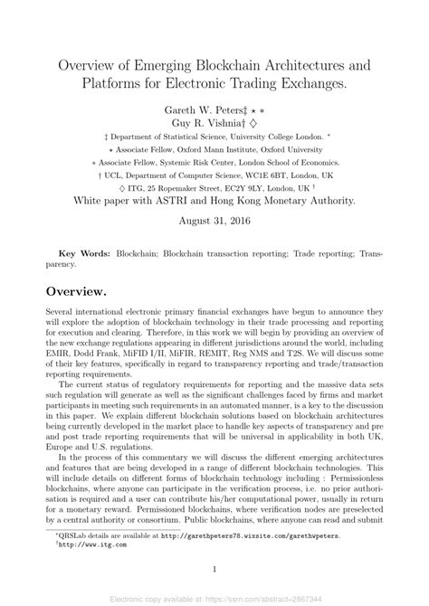 Pdf Overview Of Emerging Blockchain Architectures And Platforms For