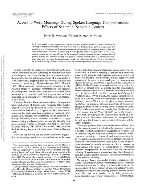 Pdf Access To Word Meanings During Spoken Language Comprehension Effects Of Sentential