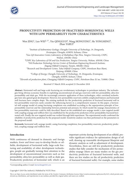 Pdf Productivity Prediction Of Fractured Horizontal Wells With Low
