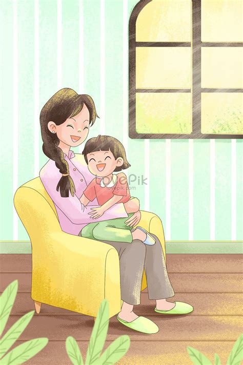 엄마와 딸이 포옹 일러스트 무료 다운로드 Lovepik