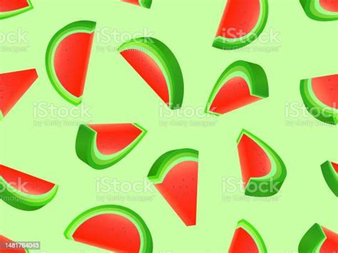 3d 스타일의 수박 원활한 패턴입니다 그라데이션 색상의 아이소메트릭 수박 슬라이스 포스터 벽지 인쇄 판촉 품목을위한 디자인 벡터 그림 3차원 형태에 대한 스톡 벡터 아트 및
