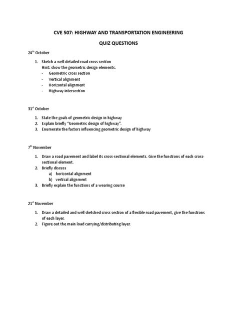 Highway Tutorial Questions Pdf