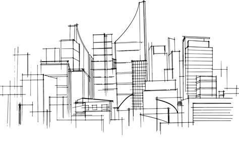 큰 Citymodern Designvector2d 그림에서 건물의 선 그리기 프리미엄 벡터