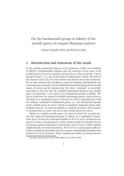 Pdf On The Fundamental Groups At Infinity Of The Moduli Spaces Of