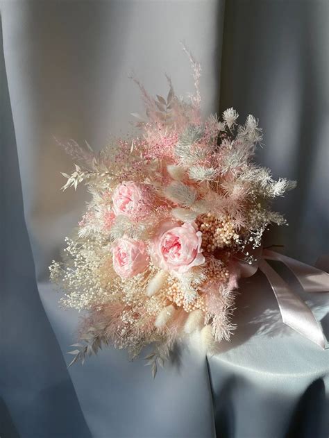 Blush Dusty Pink White Wedding Boho Bridal Bouquet Pampas Grass