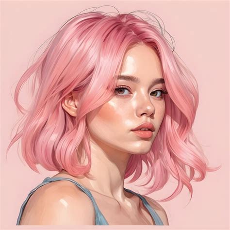 Beautiful Girl Pink Hair Hand Drawn One Line Art Illustration Premium Ai Generated Image
