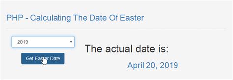 php calculating the date of easter sourcecodester