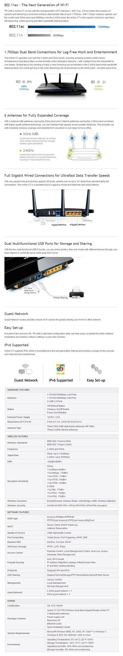 Buy Tp Link Archer C Ac Wireless Dual Band Gigabit Router Archer C Pc Case Gear Australia