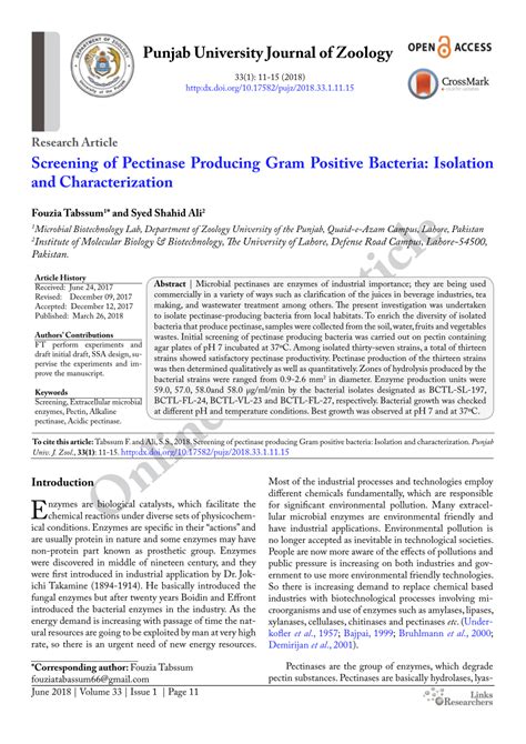 Pdf Screening Of Pectinase Producing Gram Positive Bacteria