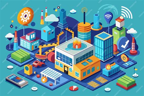 A Vibrant Smart Factory Layout Illustrates Advanced Technologies And Efficient Production