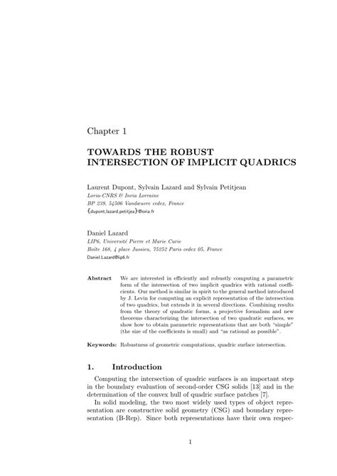 PDF Towards The Robust Intersection Of Implicit Quadrics