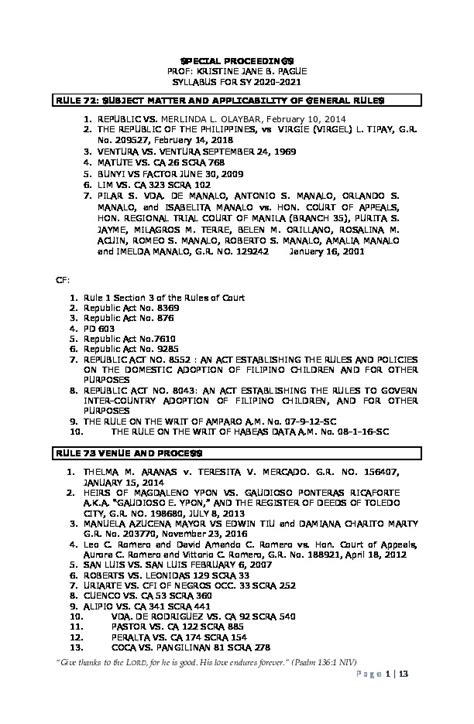 Special Proceedings Syllabus PDFCOFFEE COM