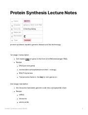 Protein Synthesis Lecture Notes Pdf Protein Synthesis Lecture Notes Class BIO Created Apr