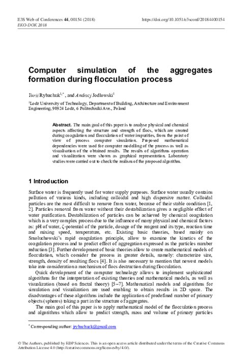 Pdf Computer Simulation Of The Aggregates Formation During Flocculation Process Pdf Computer Simulation Of The Aggregates Formation During Flocculation Process
