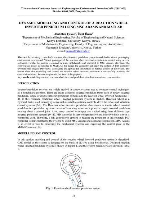 Pdf Dynamic Modelling And Control Of A Reaction Wheel Inverted