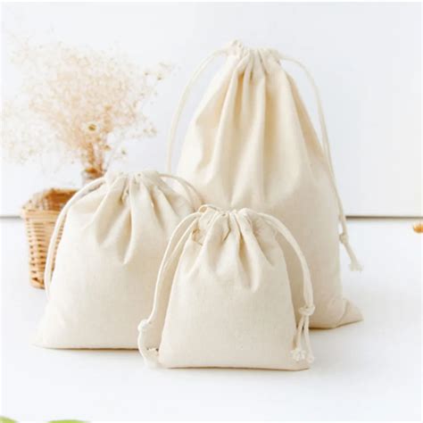흰색 드로 스트링 파우치 10x1 2 14x1 6 19x2 4 25x32cm 선물 빈 가방 Diy 면화 대마 가방