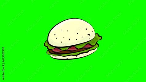 Hamburger Animated In Cartoon Style With Green Background 2d Animation Food Stock Video