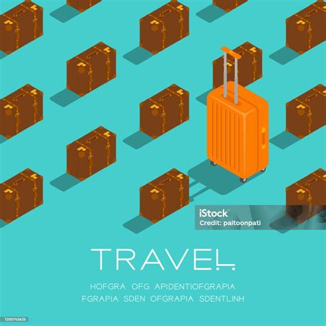 수하물 3d 아이소메트릭 패턴 여행 비즈니스 컨셉 포스터 및 소셜 배너 포스트 스퀘어 디자인 일러스트레이션 복사 공간 벡터