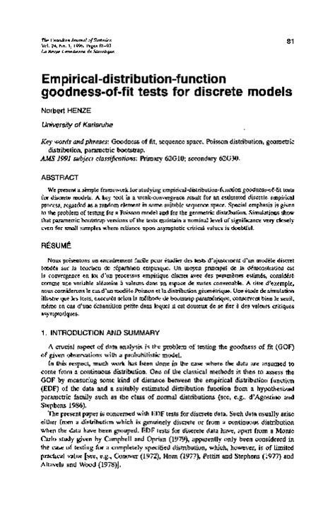 Pdf Empirical Distribution Function Goodness Of Fit Tests For Discrete Models