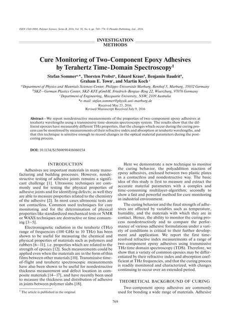 Pdf Cure Monitoring Of Two Component Epoxy Adhesives By Terahertz Time Domain Spectroscopy