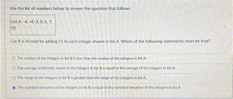 Solved Use The List Of Numbers Below To Answer The Question Chegg