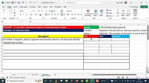 Decimal To Hexadecimal Dec2hex Function Youtube