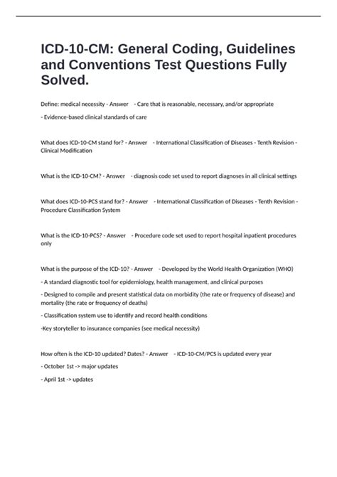 Icd 10 Cm General Coding Guidelines And Conventions Test Questions Fully Solved Icd 10 Cm