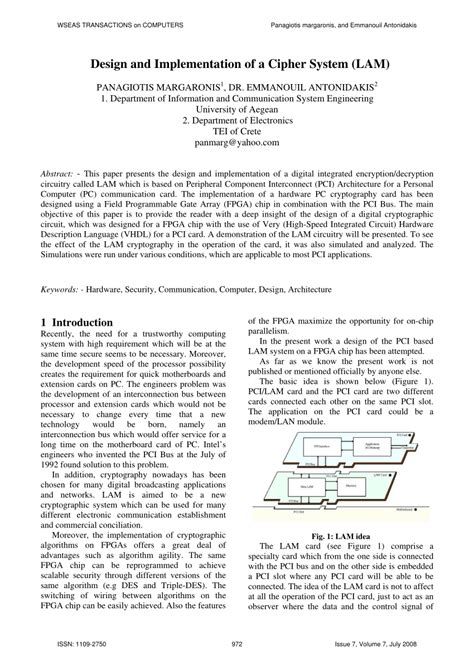 Pdf Design And Implementation Of A Cipher System Lam