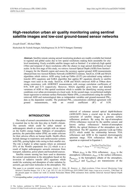 Pdf High Resolution Urban Air Quality Monitoring Using Sentinel Satellite Images And Low Cost