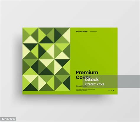 창조적 인 비즈니스 프리젠 테이션 벡터 A4 수평 방향 전면 페이지 모형 현대 기업 보고서는 추상적 인 기하학적 일러스트 디자인 레이아웃을 다룹니다 회사 Id 브로셔